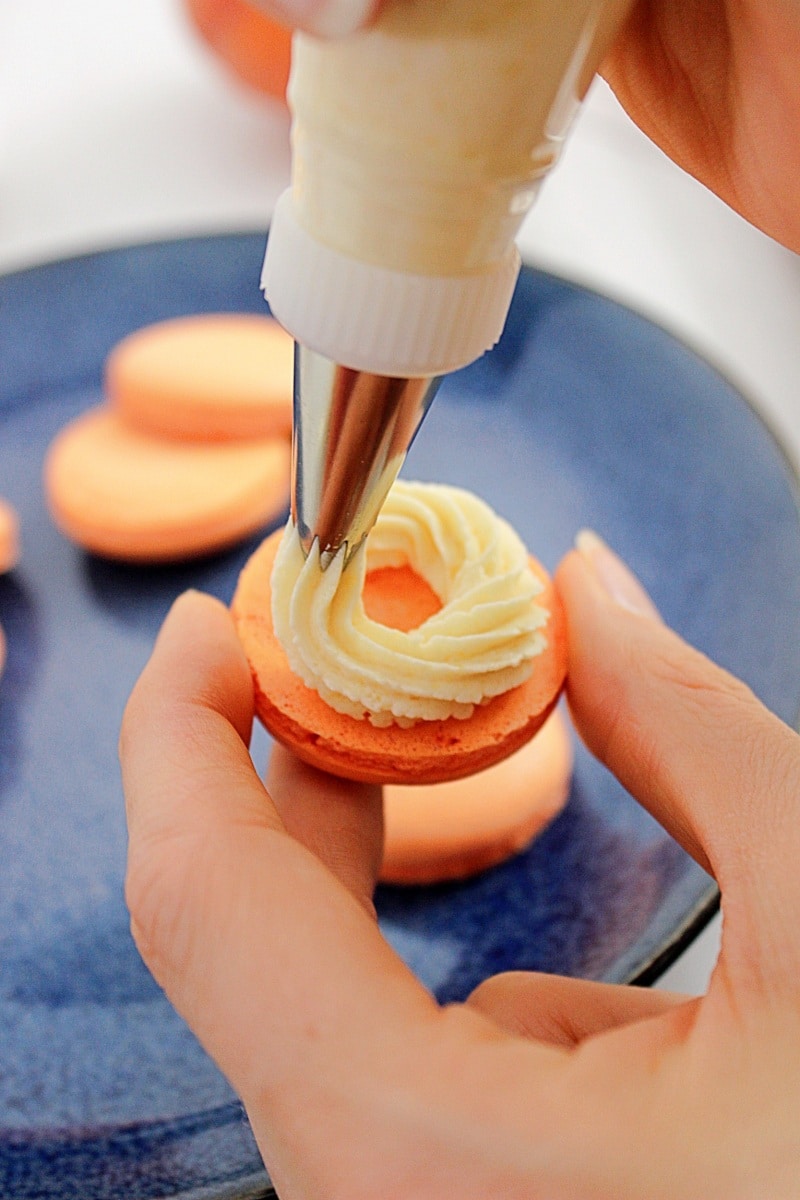 Peach Macarons with Buttercream & Peach Puree Filling-Windy City Baker
